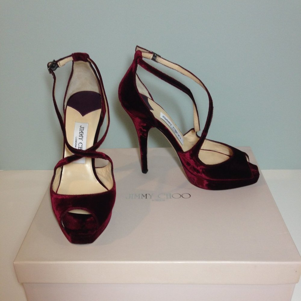 Authentic Jimmy Choo Velvet/ Leather Platform Evening… - Gem